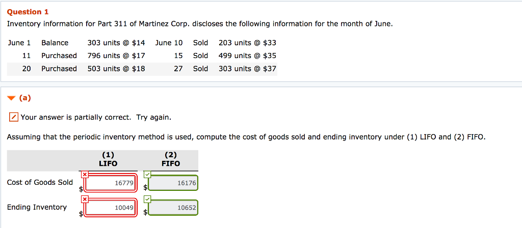 Solved Inventory Information for Part 311 of Martinez Corp. | Chegg.com