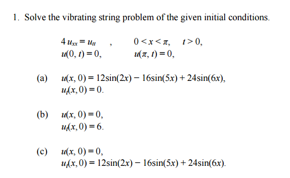 Solved 1. Solve the vibrating string problem of the given | Chegg.com