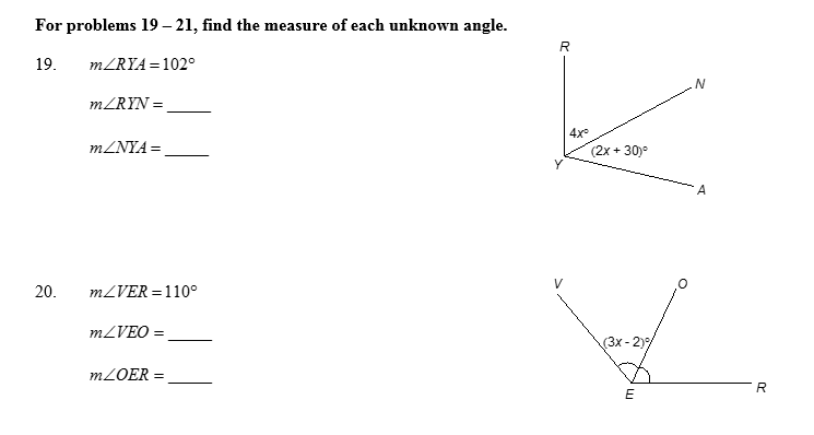 Solved For problems 19 - 21, find the measure of each | Chegg.com