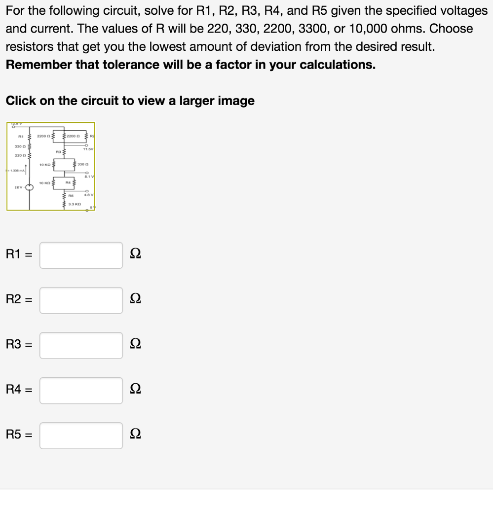 Solved For the following circuit, solve for R1, R2, R3, R4, | Chegg.com