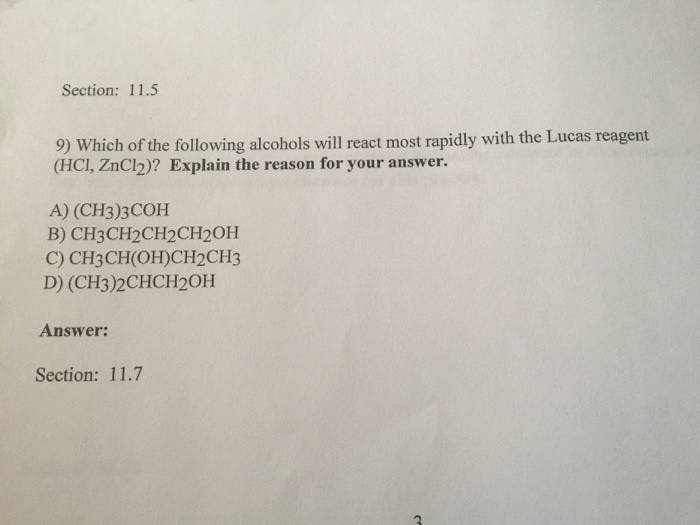 Solved Which of the following alcohols will react most | Chegg.com