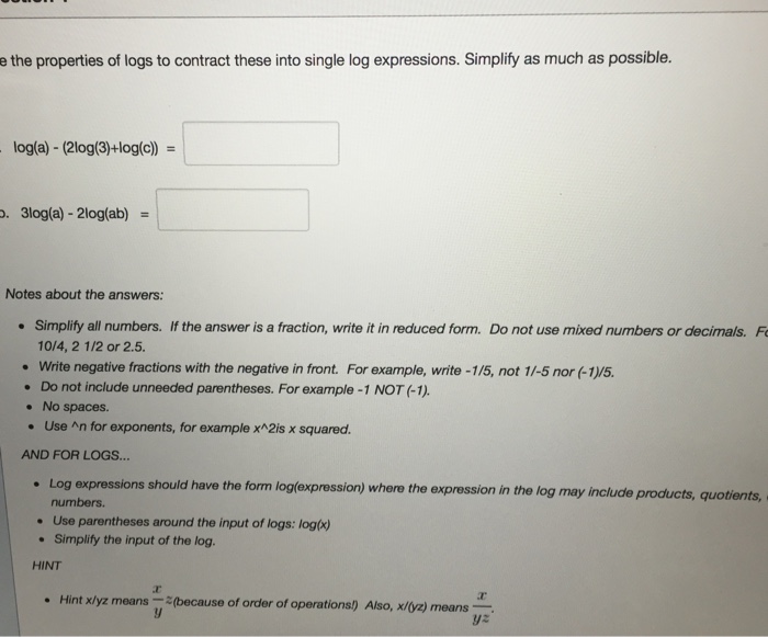 Solved Use the properties of logs to contract these into | Chegg.com
