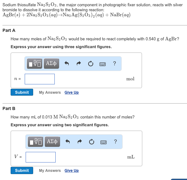 Solved Sodium thiosulfate Na2S2 03, the major component in | Chegg.com
