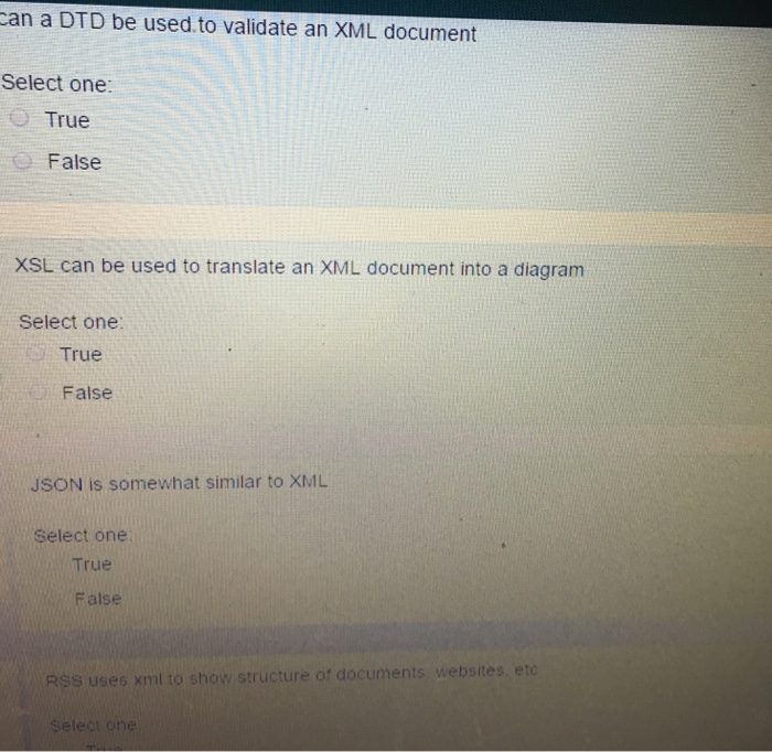 Solved A Dtd Be Used To Validate An Xml Document Select