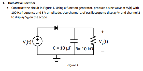 Solved 1. Half-Wave Rectifier .Construct the circuit in | Chegg.com