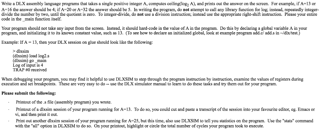 Write a DLX assembly language programs that takes a | Chegg.com