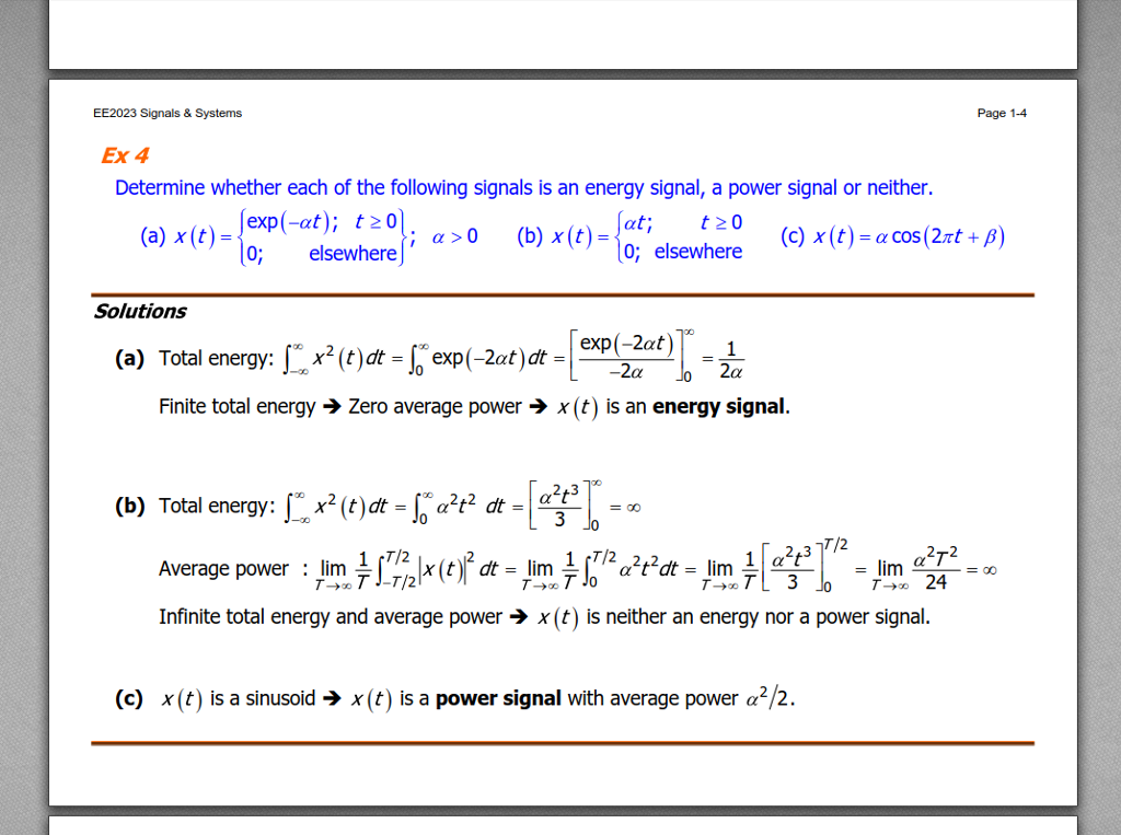 Solved EE2023 Signals & Systems Page 14 Ex 4 Determine | Chegg.com