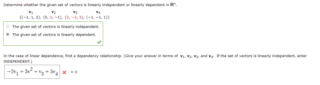 Solved Determine whether the given set of vectors is | Chegg.com