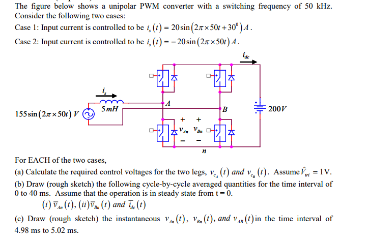 Solved The figure below shows a unipolar PWM converter with | Chegg.com