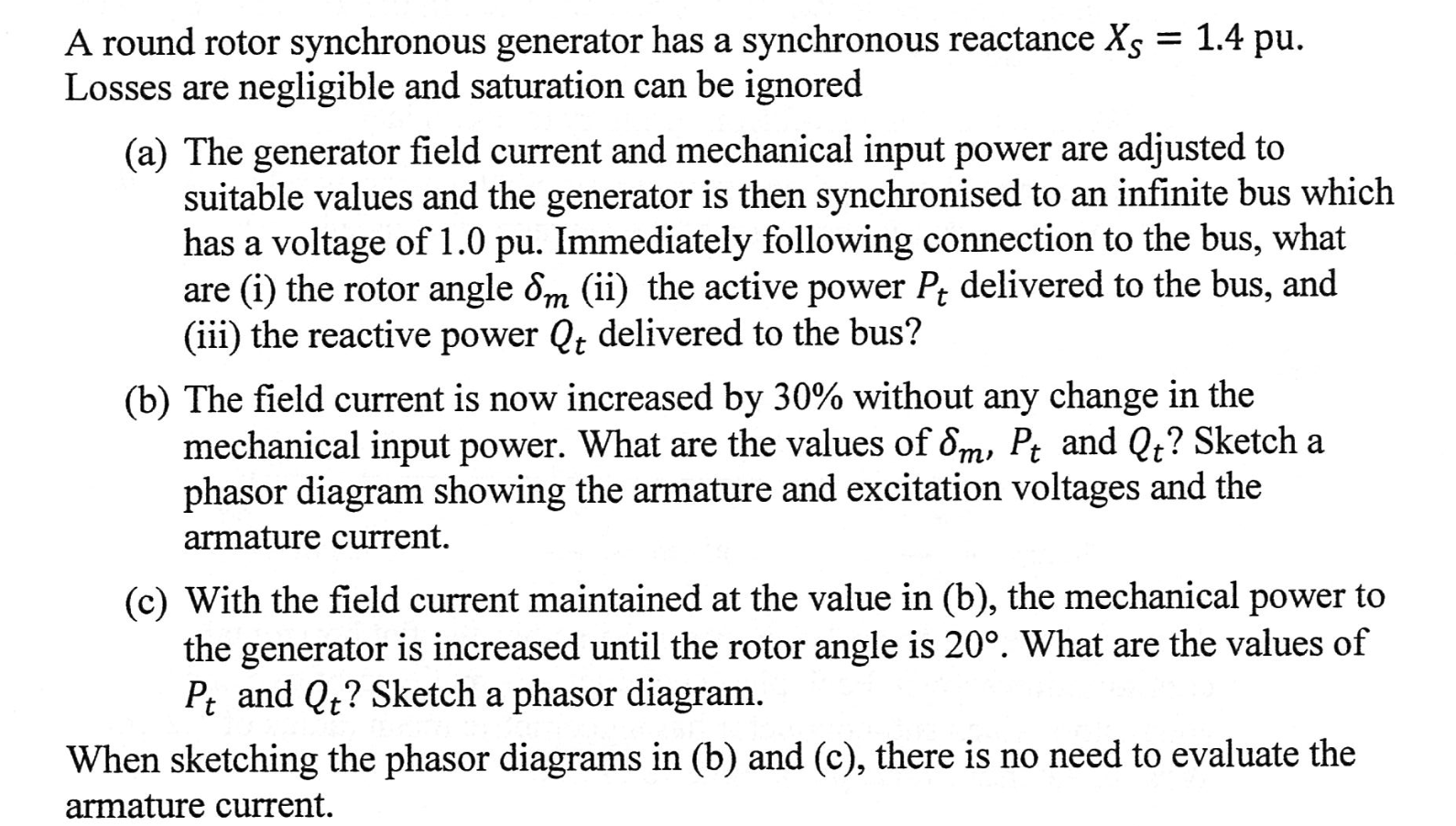Solved A round rotor synchronous generator has a synchronous | Chegg.com