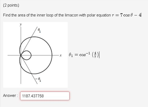 Solved Find the area of the inner loop of the limacon with | Chegg.com