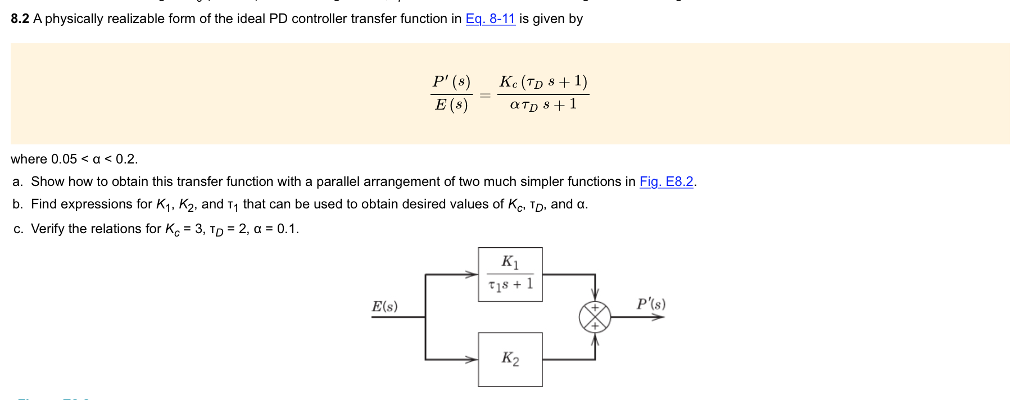 8.2 A physically realizable form of the ideal PD | Chegg.com