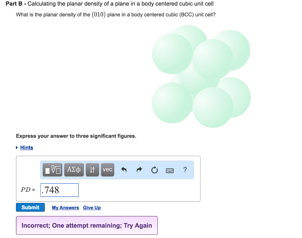 Solved Part B Calculating the planar density of a plane in a | Chegg.com