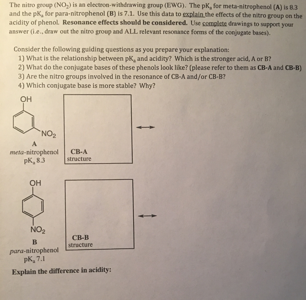 Solved he nitro group (NO2) is an electron-withdrawing group | Chegg.com