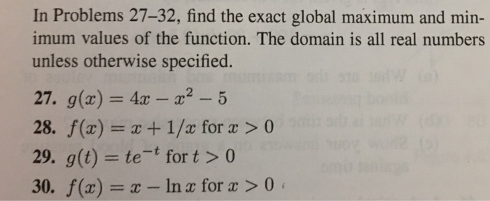 Solved Find the exact global maximum and minimum values of | Chegg.com