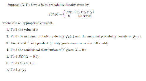 Suppose (X, Y) have a joint probability density given | Chegg.com