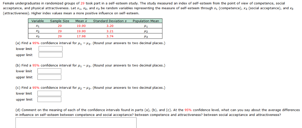 Solved Female undergraduates in randomized groups of 29 took | Chegg.com
