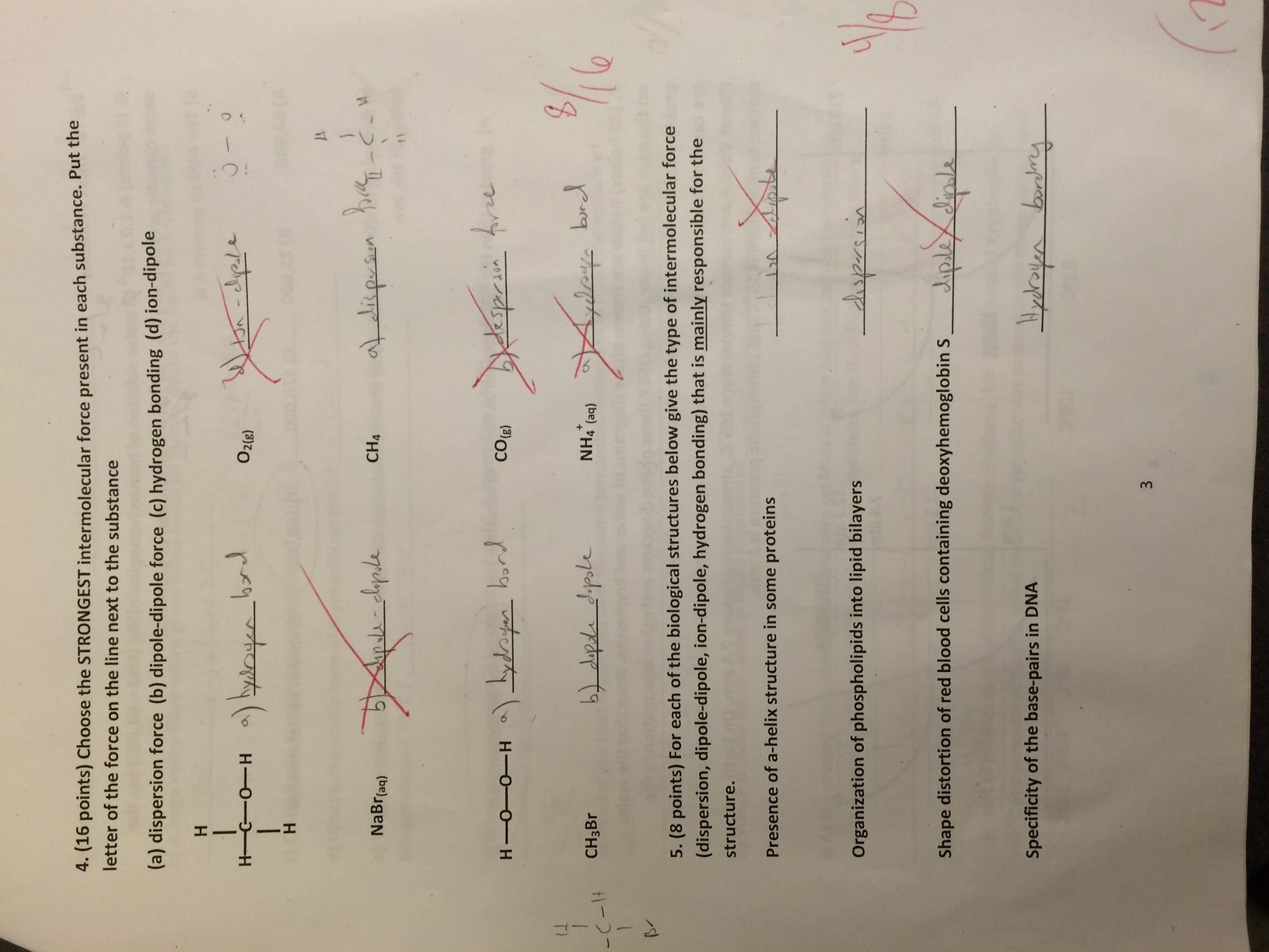 4 16 Points Choose The Strongest Intermolecular