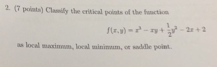 Solved Classify the critical points of the function f(x, y) | Chegg.com