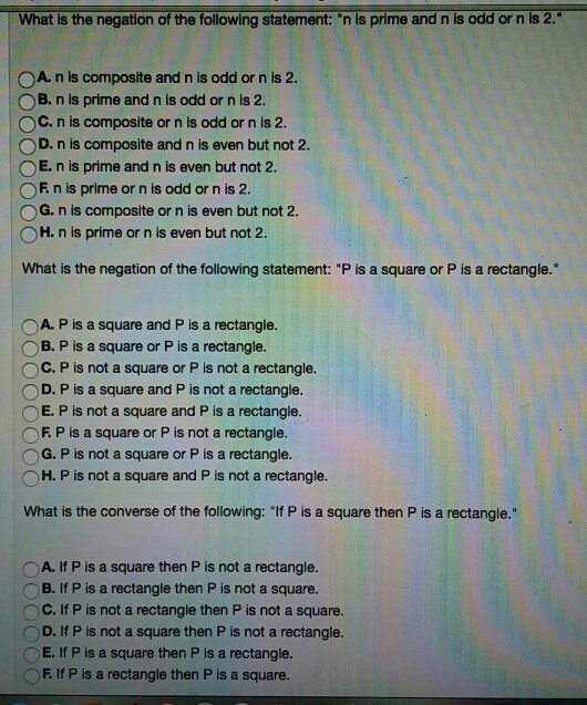 Solved What Is the negation of the following statement: "n | Chegg.com