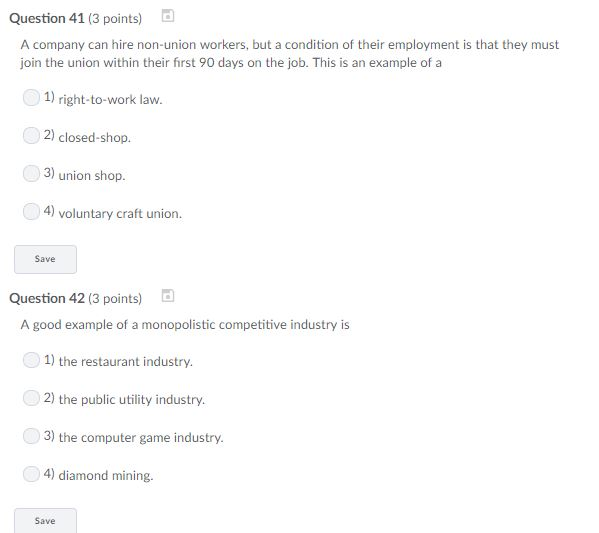 Solved Question 41 (3 points) A company can hire non-union | Chegg.com