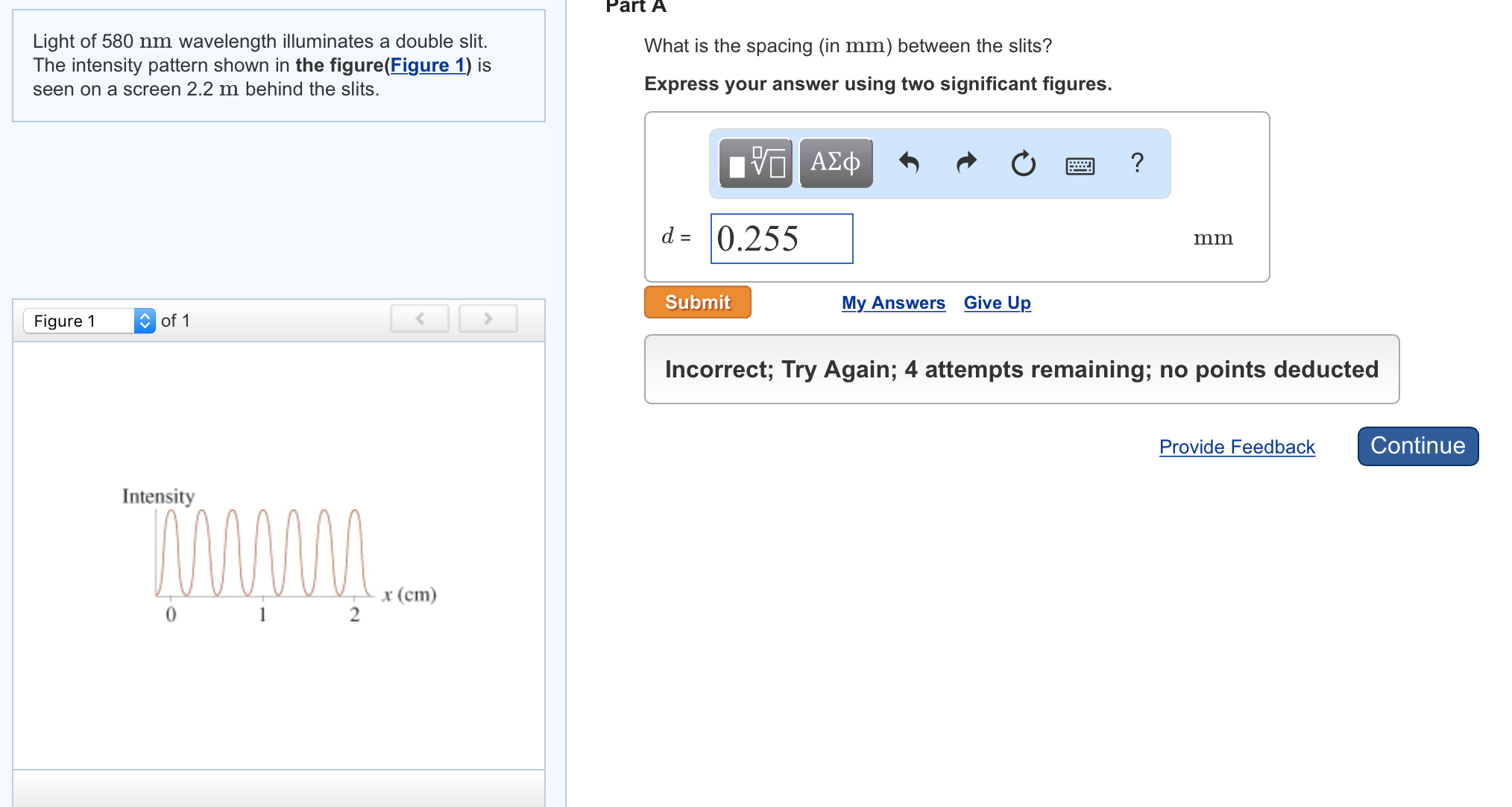Solved Light of 580 nm wavelength illuminates a double slit. | Chegg.com
