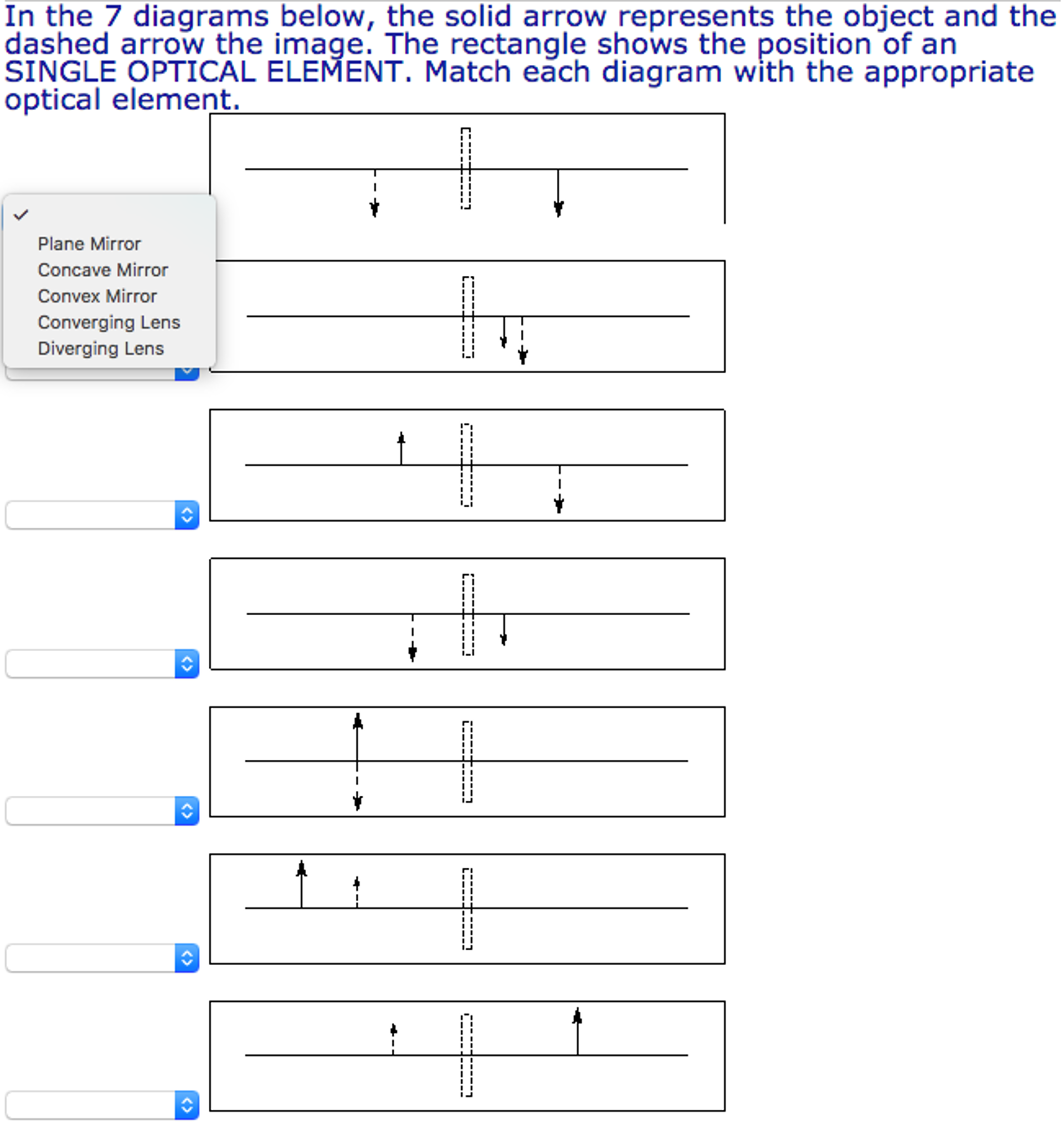 Solved In the 7 diagrams below, the solid arrow represents | Chegg.com