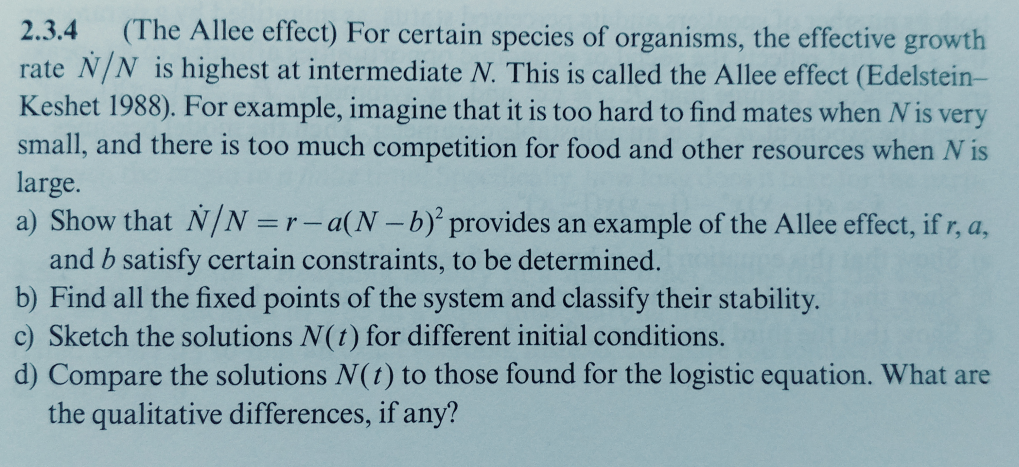 Solved 2.3.4 (The Allee effect) For certain species of | Chegg.com