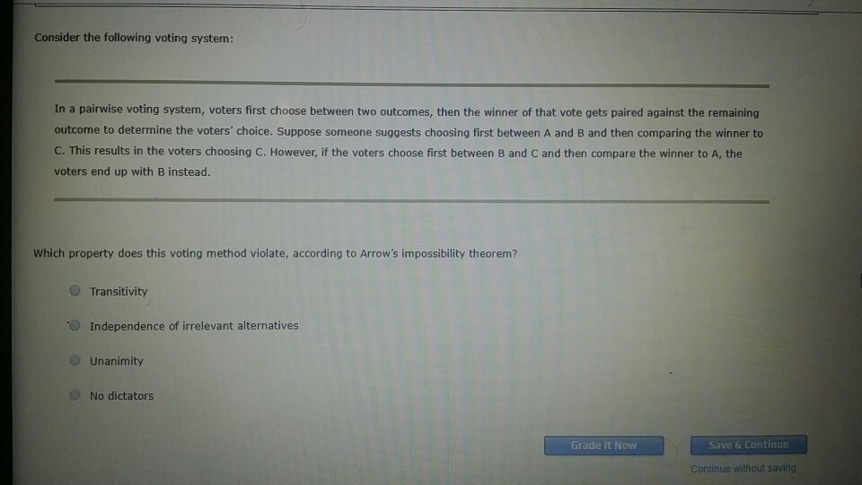 Solved 7. Understanding Arrow's impossibility theorem | Chegg.com