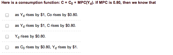 Solved Here is a consumption function: C = C0 + MPC(Yb). If | Chegg.com