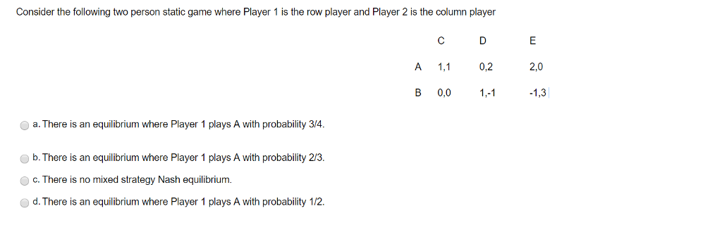 Solved Consider the following two person static game where | Chegg.com