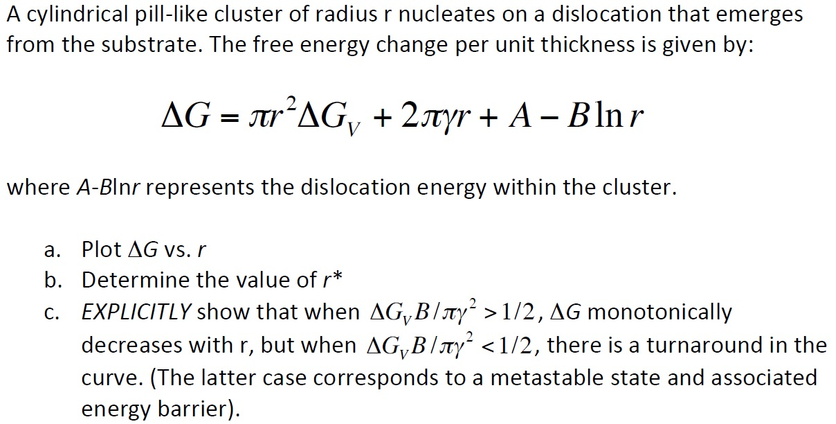 Solved A cylindrical pill-like cluster of radius r nucleates | Chegg.com
