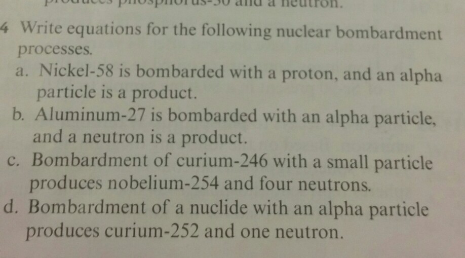 Solved Write equations for the following nuclear bombardment | Chegg.com