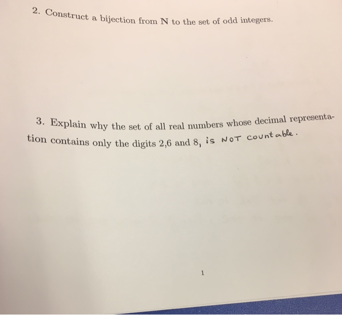 Solved Construct a bijection from N to the set of odd | Chegg.com Solved Construct a bijection from N to the set of odd | Chegg.com