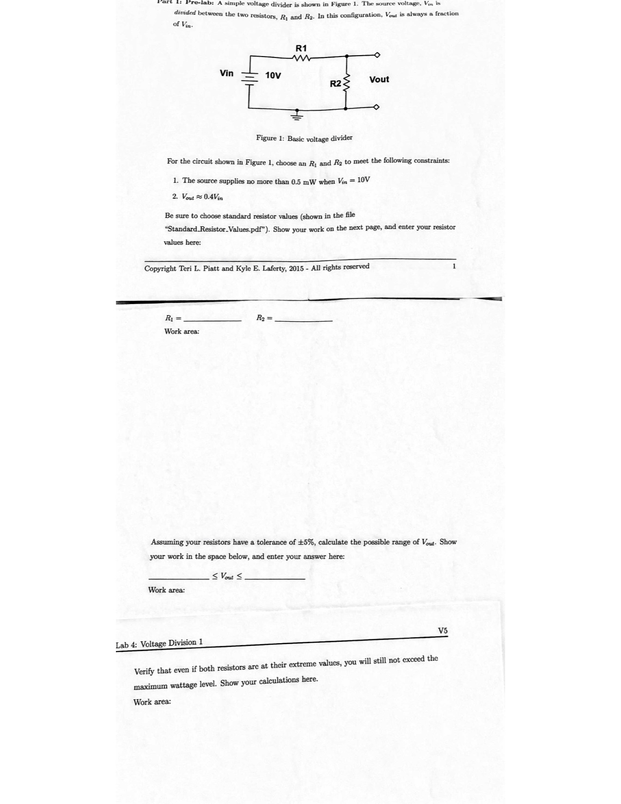 Solved A simple voltage divider is shown in Figure 1. The | Chegg.com