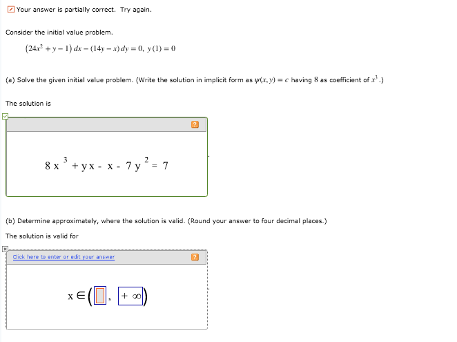 Solved Your answer is partially correct. Try again. Consider | Chegg.com