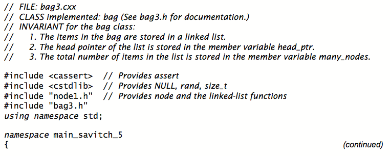 Solved I FILE: bag3.cxx /1 CLASS implemented: bag (See | Chegg.com