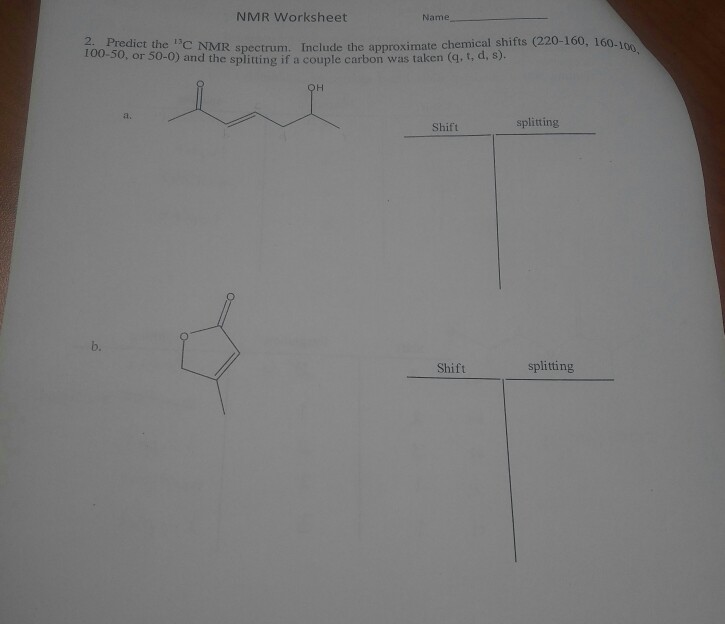 Solved NMR Worksheet Name 2 , predict the 13C NMR spectrum. | Chegg.com