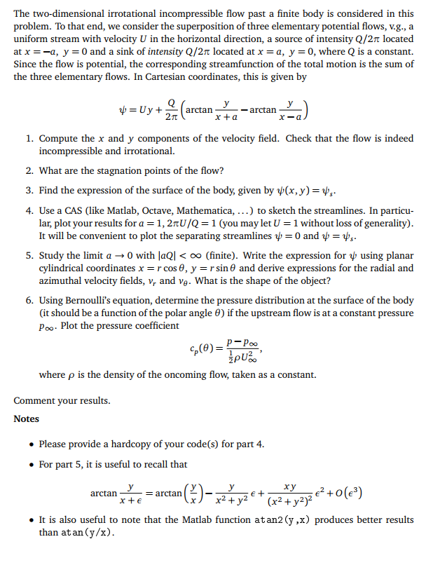 Solved The two-dimensional irrotational incompressible flow | Chegg.com