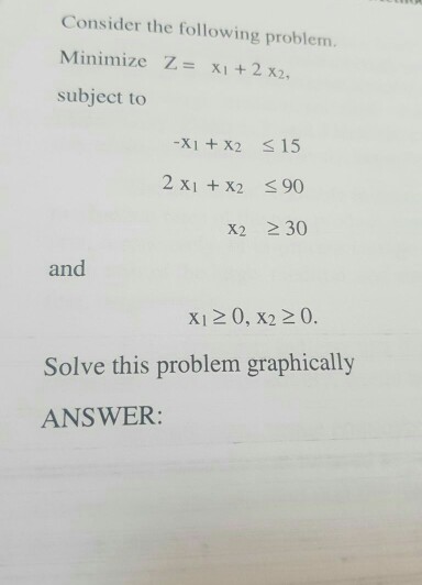 Solved Consider the following problem. Minimize Z= X1 + 2X2. | Chegg.com