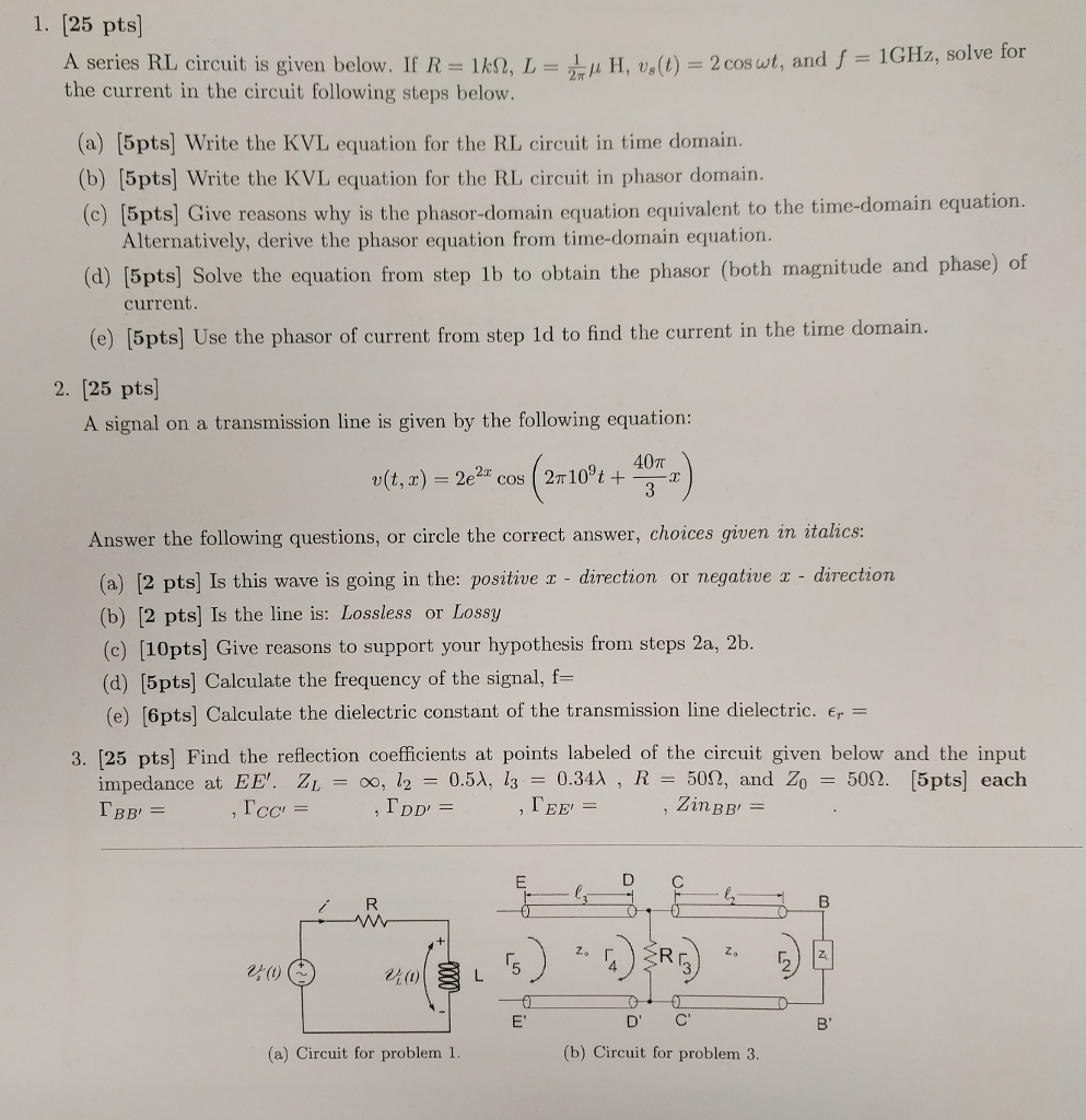Solved A series RL circuit is given below. If R = 1k ohm, L | Chegg.com