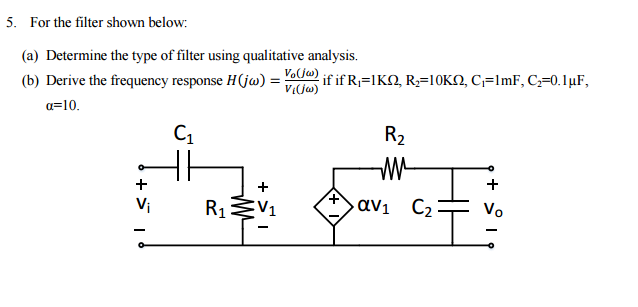 Solved For the filter shown below: Determine the type of | Chegg.com
