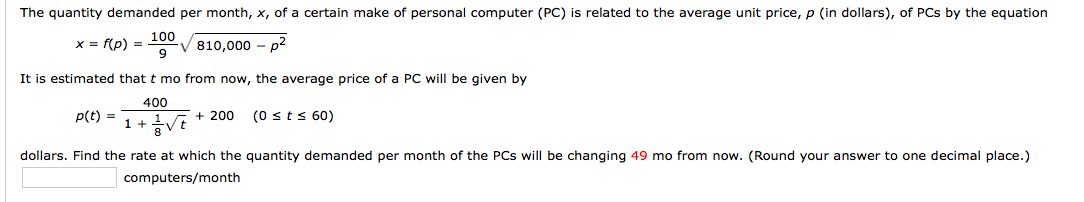 Solved The quantity demanded per month, x, of a certain make | Chegg.com