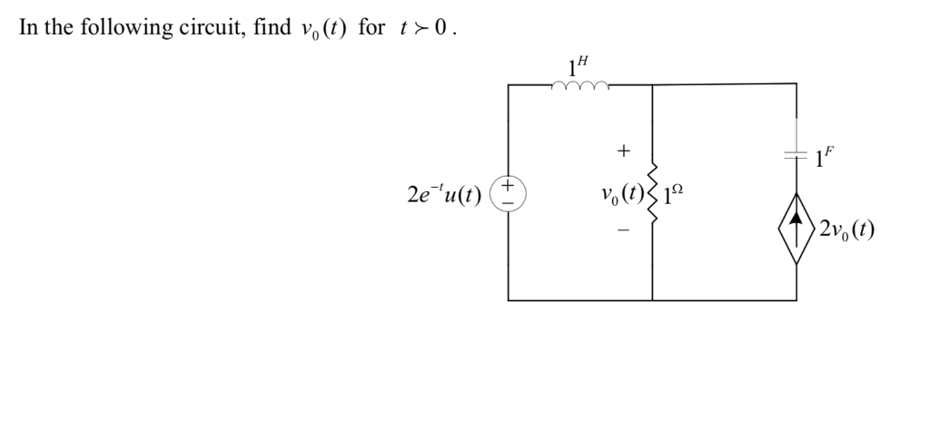 Solved In the following circuit, find vo (t) for t0 2e 'u(t) | Chegg.com