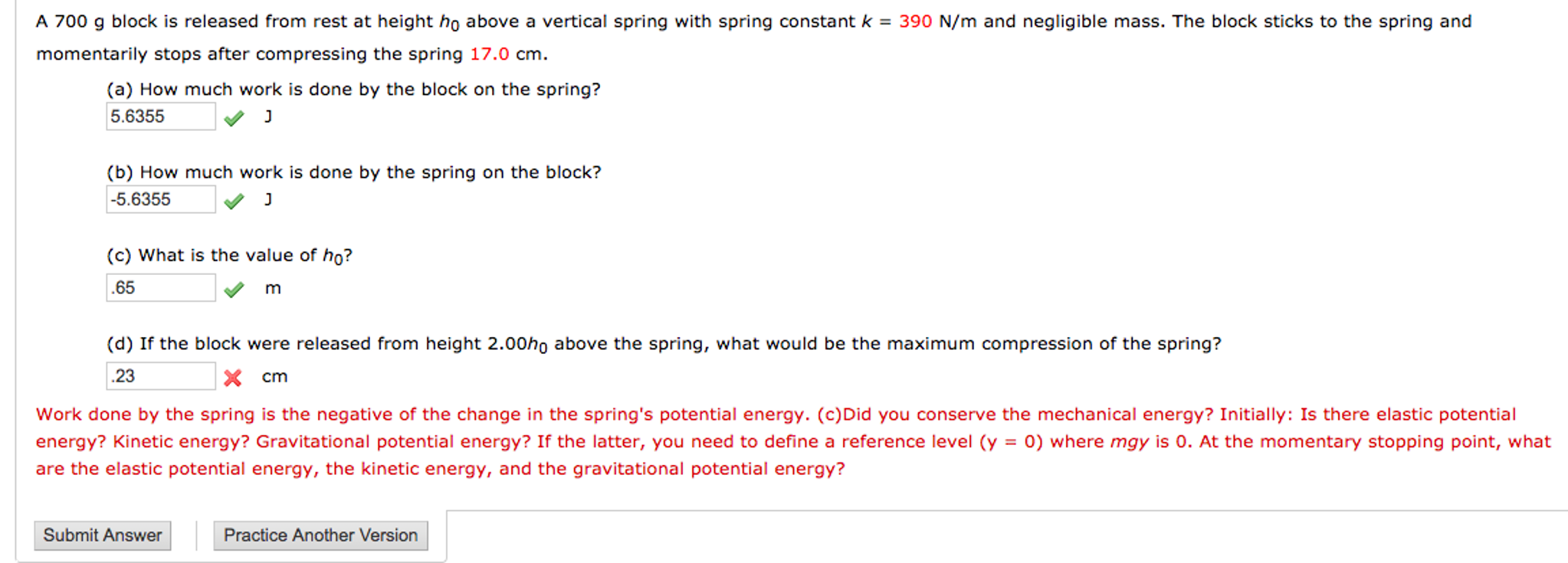 Solved A 700 g block is released from rest at height h0 | Chegg.com