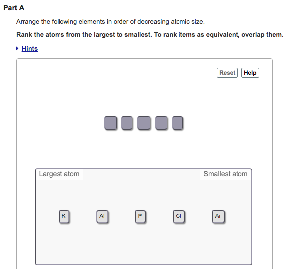 Solved Part A Arrange the following elements in order of | Chegg.com