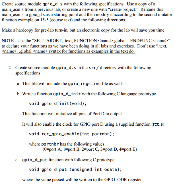 Create source module gpio d. s with the following | Chegg.com