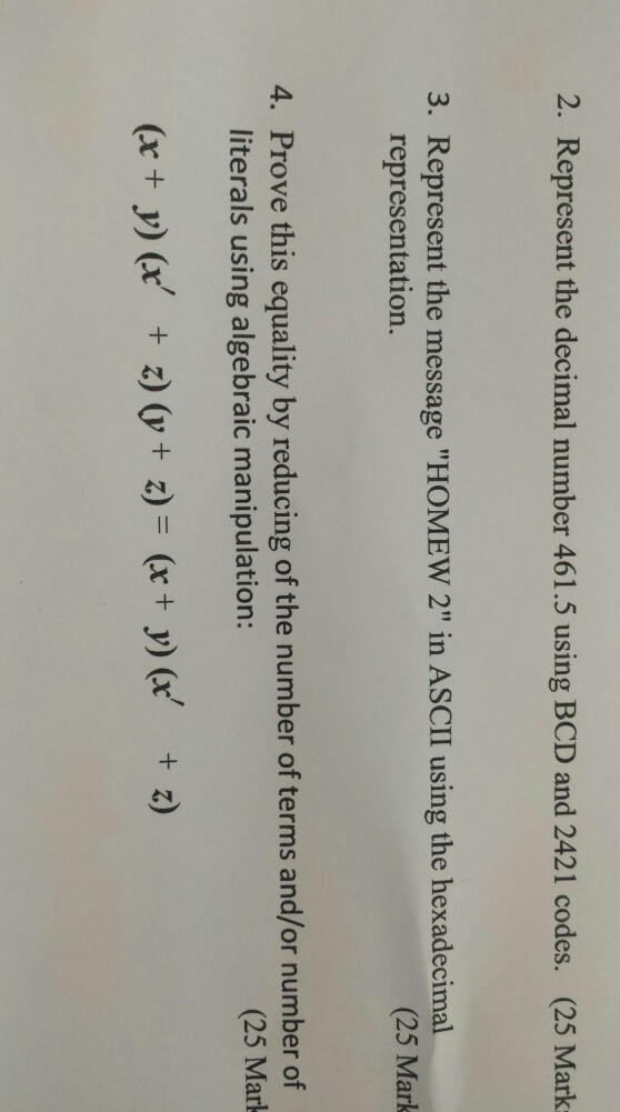 Solved 2 Represent The Decimal Number 461 5 Using BCD And Chegg