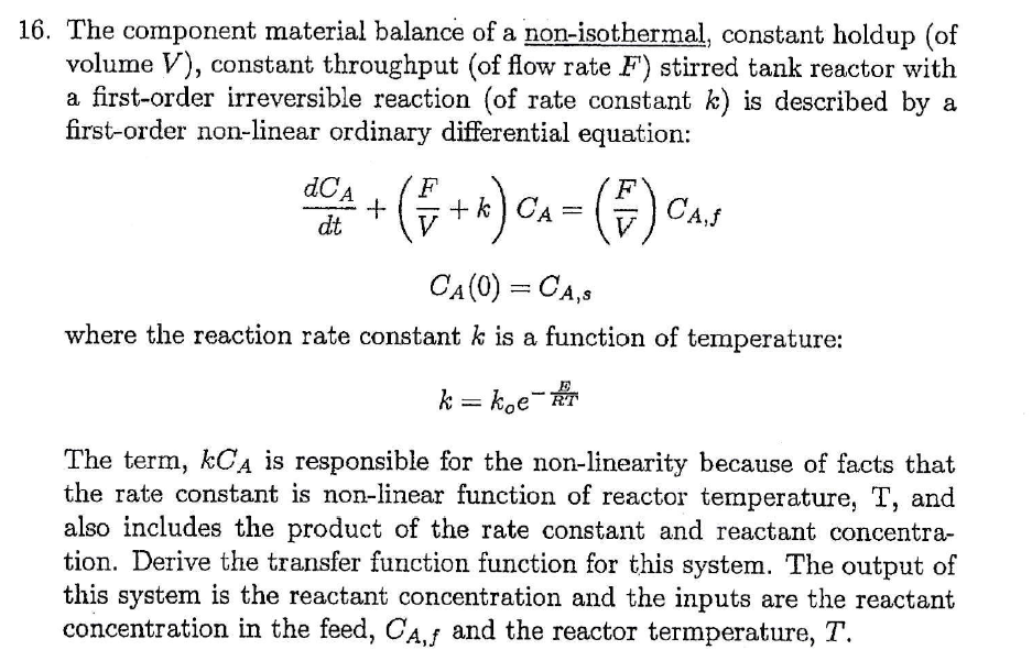 The component material balance of a non-isothermal | Chegg.com