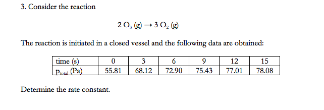 Solved 3. Consider the reaction 2O3 (g) --> 3O2 (g) The | Chegg.com